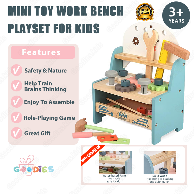 Kids Wooden Work Bench Tool Set Play Toy Workbench Construction for 3 ...