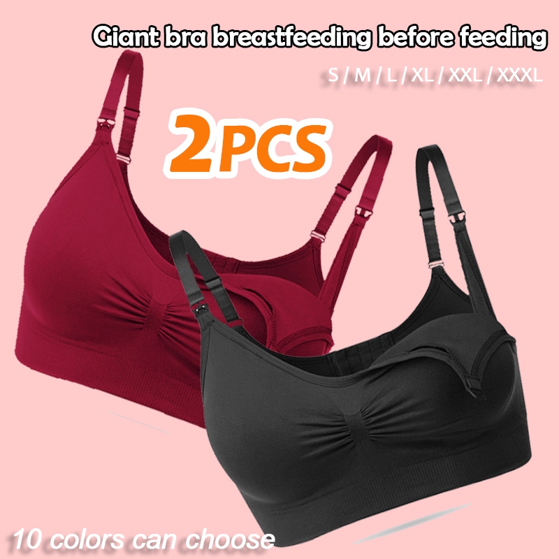 2pcs Nursing Bra Seamless Breastfeeding Bra No Wire Push Up Breathable Maternity Bra for ...