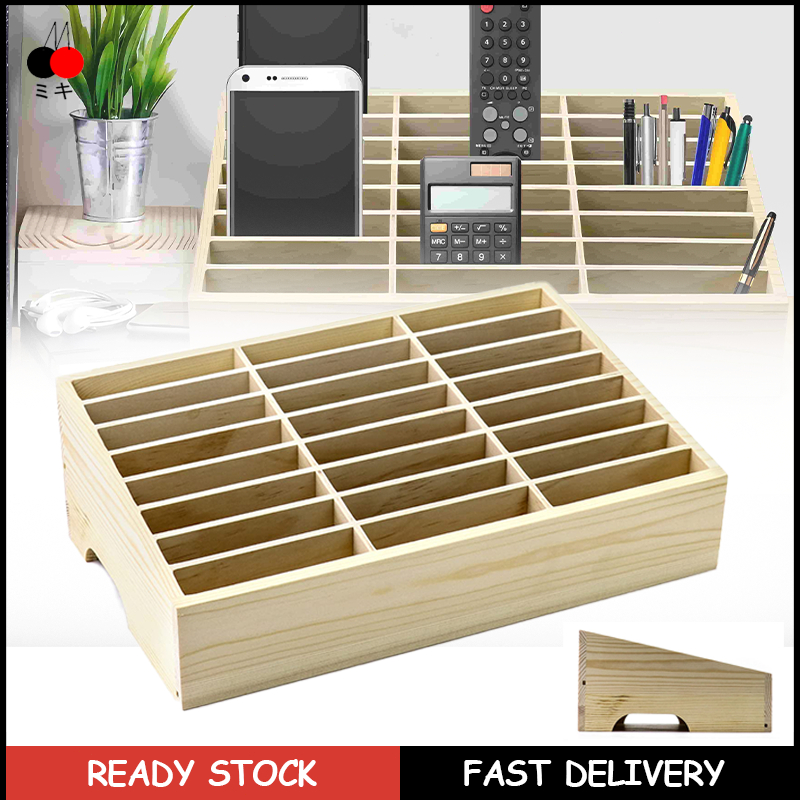 New 24 Grid Wooden Phone Storage Box Multi Grid Storage Box Desktop ...