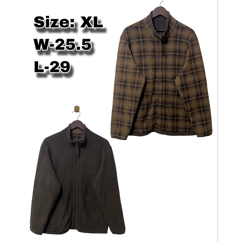 Auth. UNIQLO Plaid/Plain Reversible Fleece Jacket | Shopee Philippines