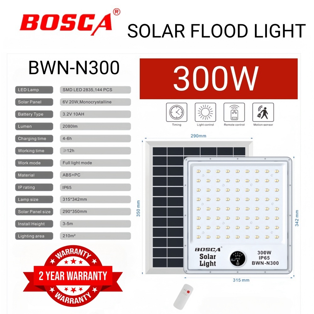 BOSCA 2 Year Warranty 300W LED Solar Flood Light With Human Body Sensor ...