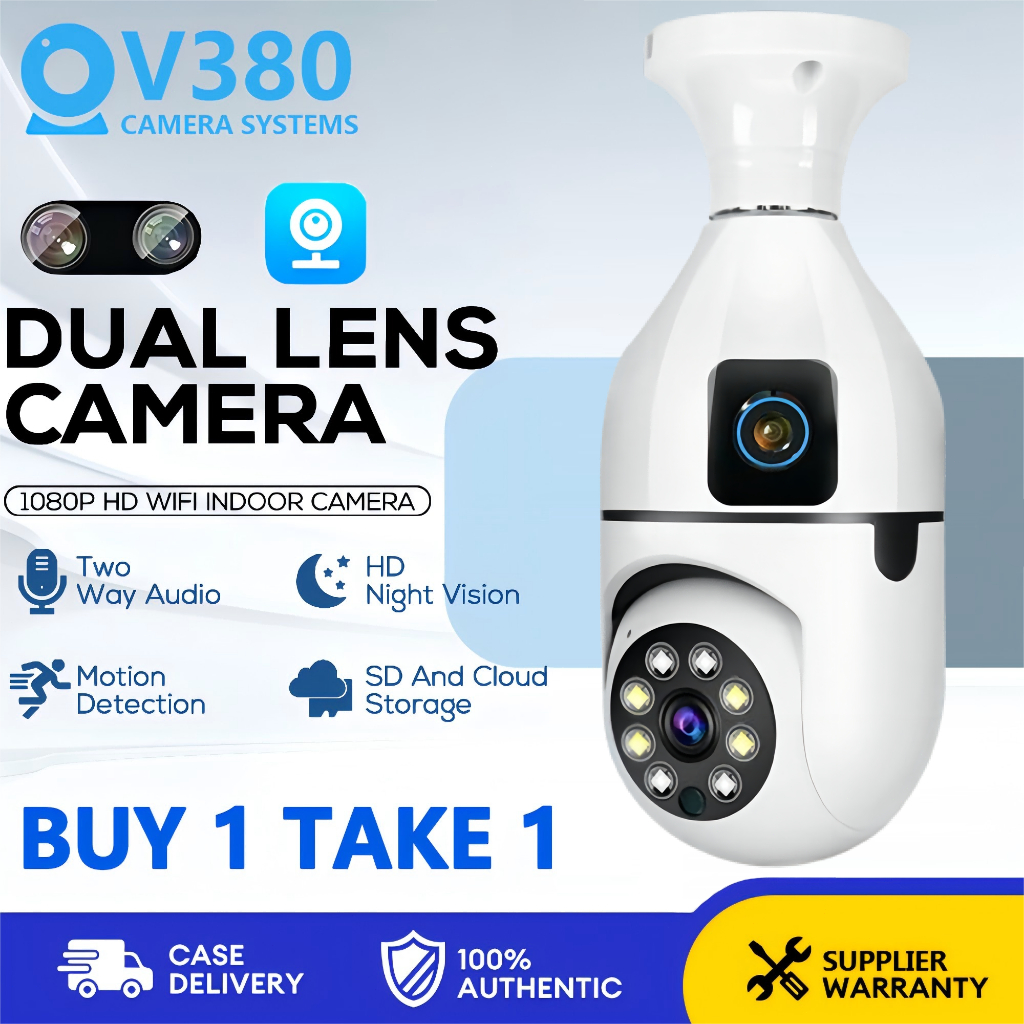 V380 Pro CCTV Bulb Camera Dual Lens 16MP No WIFI Needed 3D Panoramic ...