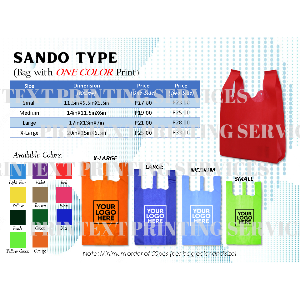Personalized Eco Bag-Sando (FREE layout, Minimum of 50pcs, ONE COLOR ...