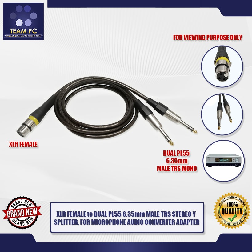 TEAM PC XLR FEMALE to DUAL PL55 6.35mm MALE TRS STEREO Y SPLITTER, FOR ...