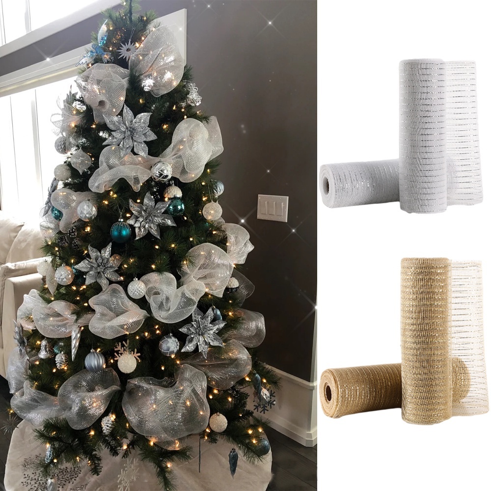 Mesh Ribbon DIY Christmas Tree Wreaths Glitter Silk Mesh Yarn Roll ...