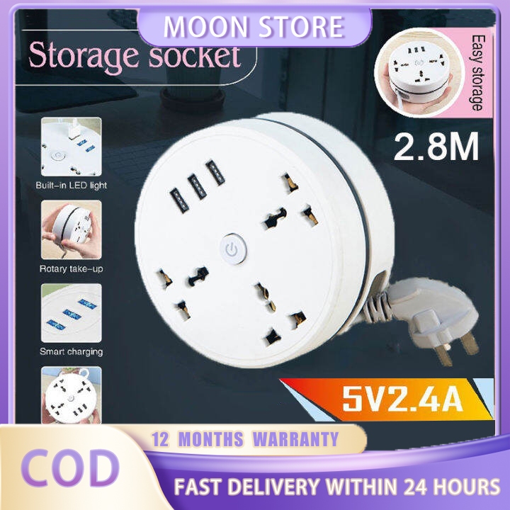 Universal Power Strip Surge Protector Socket with 2.8m 3 USB Ports ...