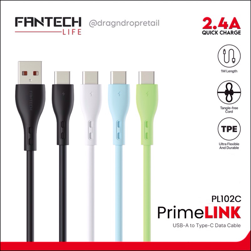 FANTECH PrimeLINK 2.4A Quick Charge USB-A to Type-C Data Cable, USB-C ...