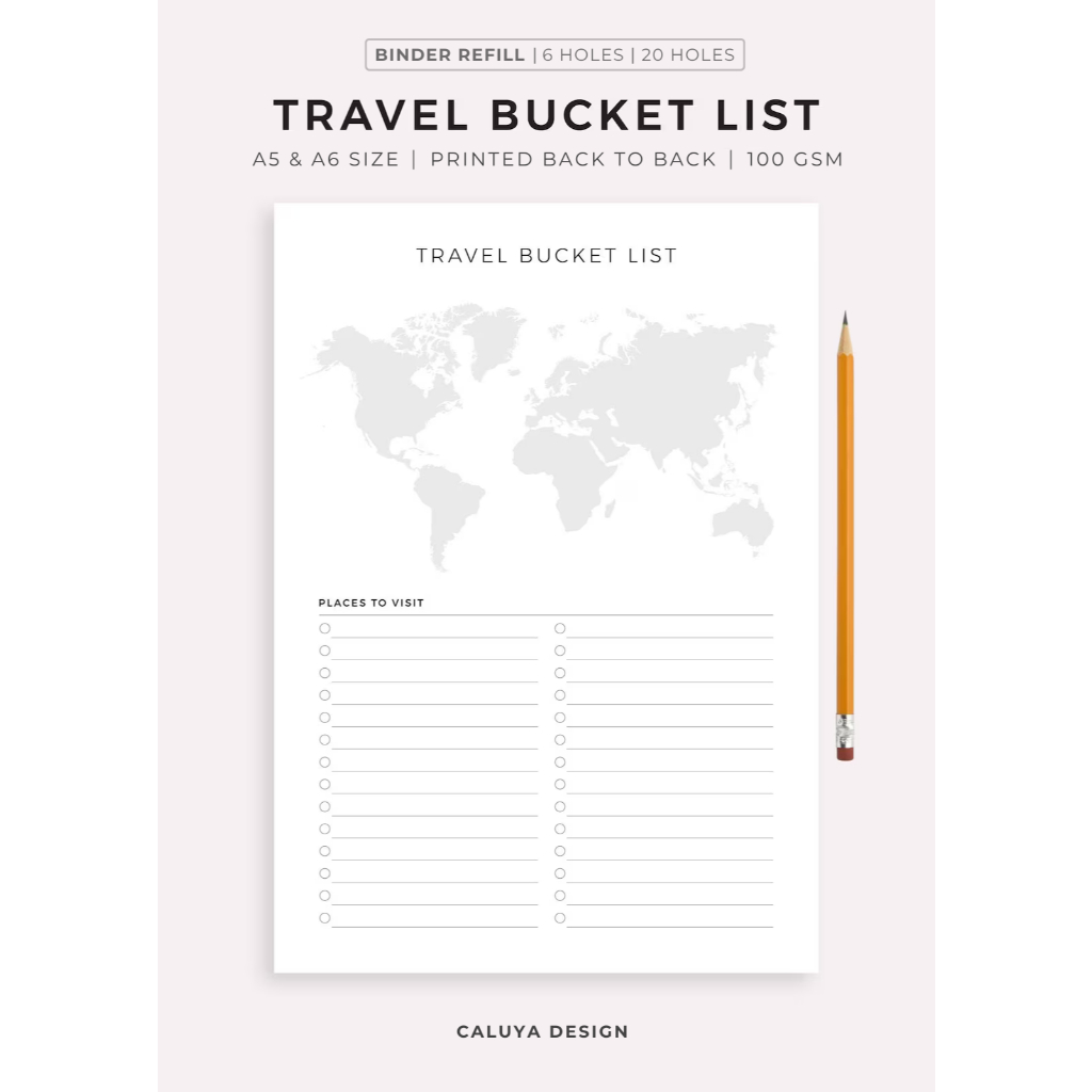 Travel Bucket List Planner, Travel To Do List Tracker, Binder Refill ...