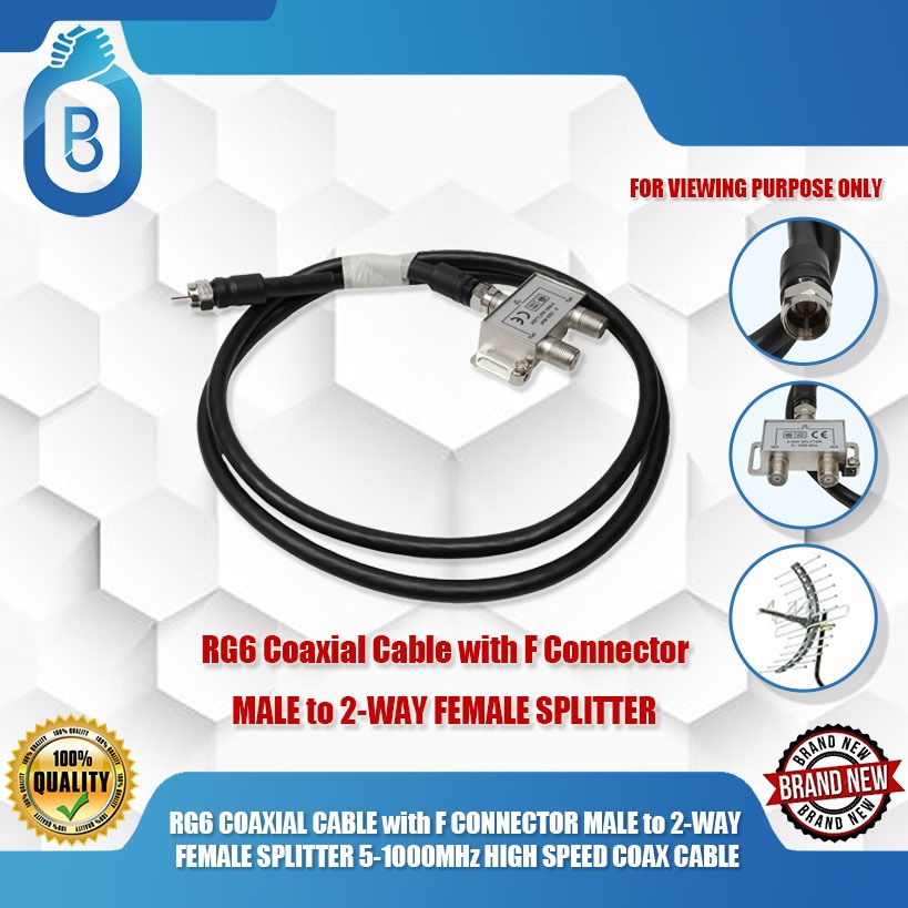 RG6 COAXIAL CABLE with F CONNECTOR MALE to 2-WAY FEMALE SPLITTER 5 ...