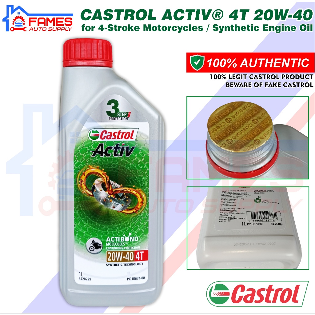 Castrol ACTIV 20W-40 4T Engine Oil 1L | Synthetic Engine Oil Actibond ...