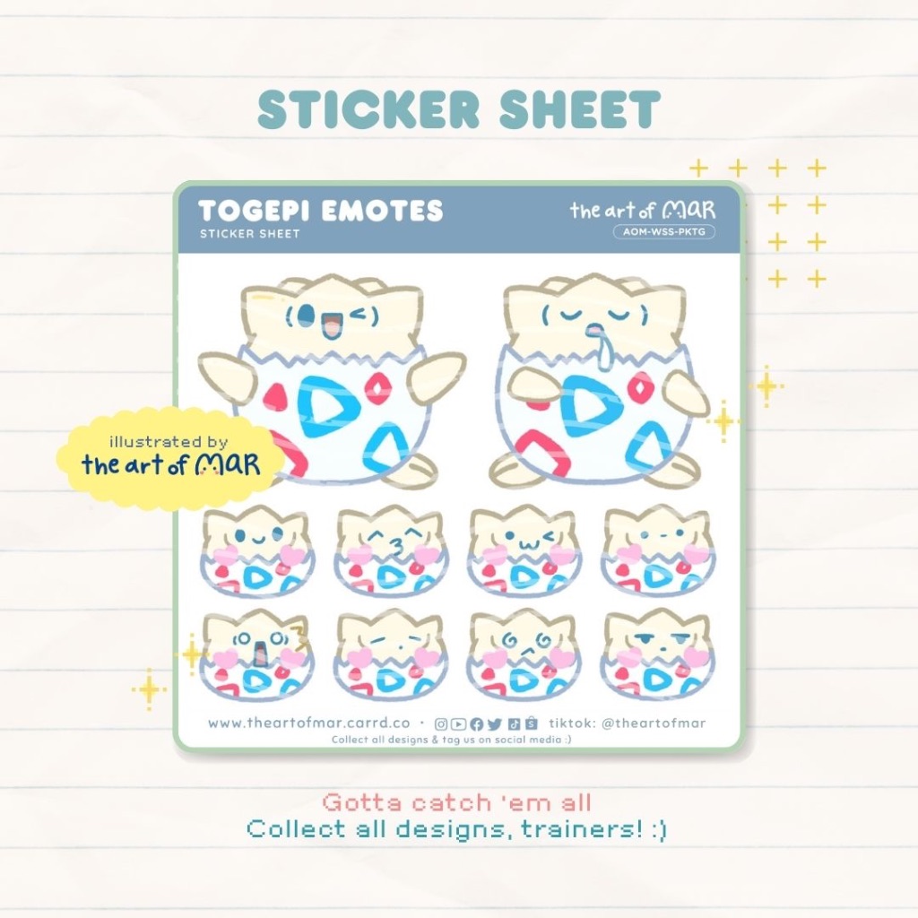 Togepi Pokemon Emotes Sticker Sheet by The Art of Mar | laptop sticker ...