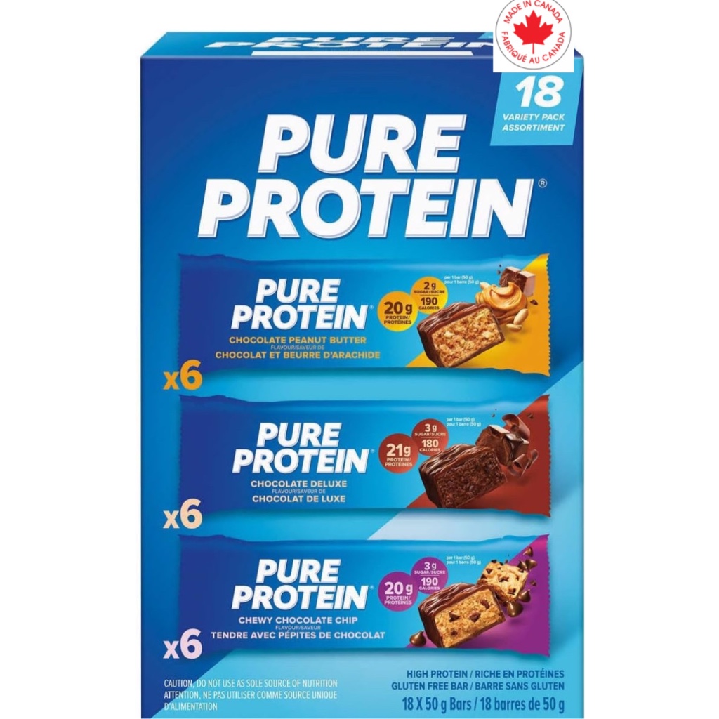 18 pieces Box PURE PROTEIN Bar Variety Pack Made In Canada exp ...