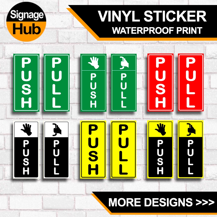 PUSH & PULL Sticker 2.5x5.5inch For Glass Door | Waterproof Print ...