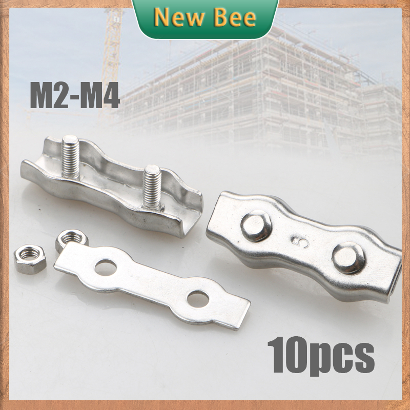 10Pcs M2 M3 M4 Wire Clip 304 Stainless Steel Wire Rope Clamp Double ...