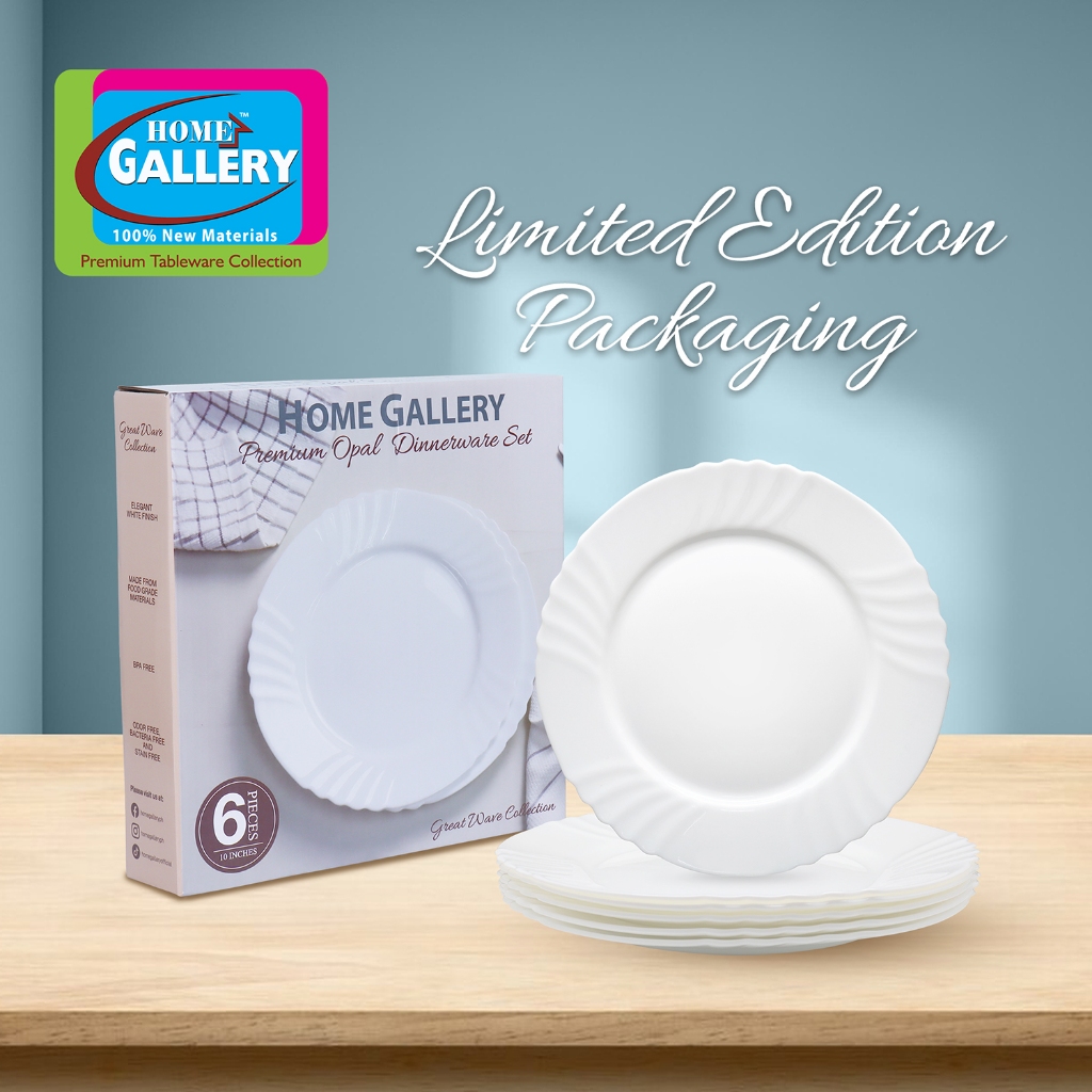 Home Gallery Opal Glass Dinner Plate 6pcs 10" Food Grade Material BPA ...