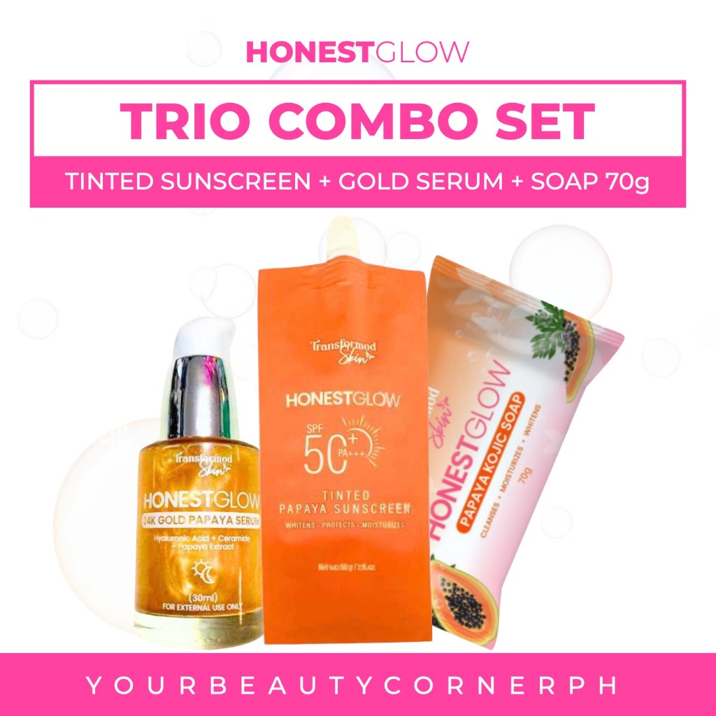 TINTED TRIO: Sunscreen + Gold Serum + Kojci Soap 70g | Shopee Philippines