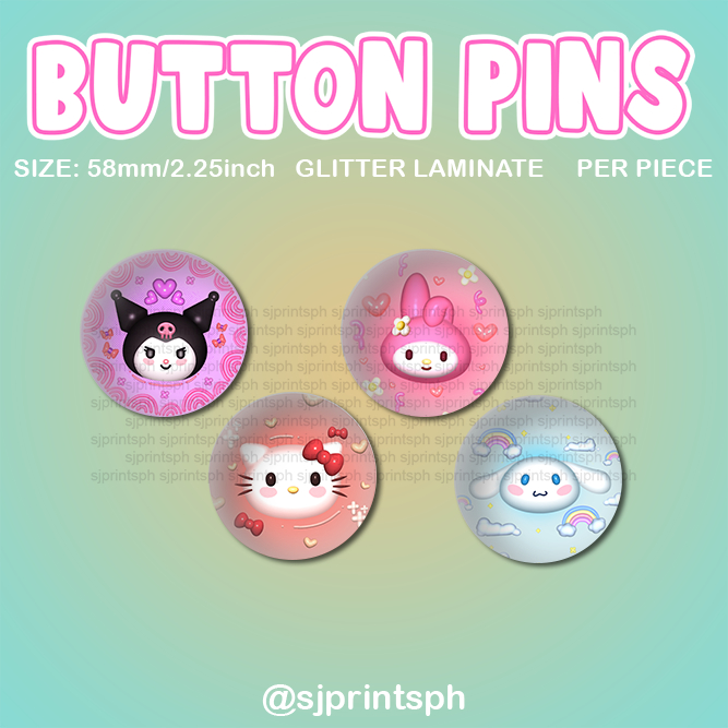 Sanrio 2.25 inch Button Pins | Glitter Laminated | Shopee Philippines