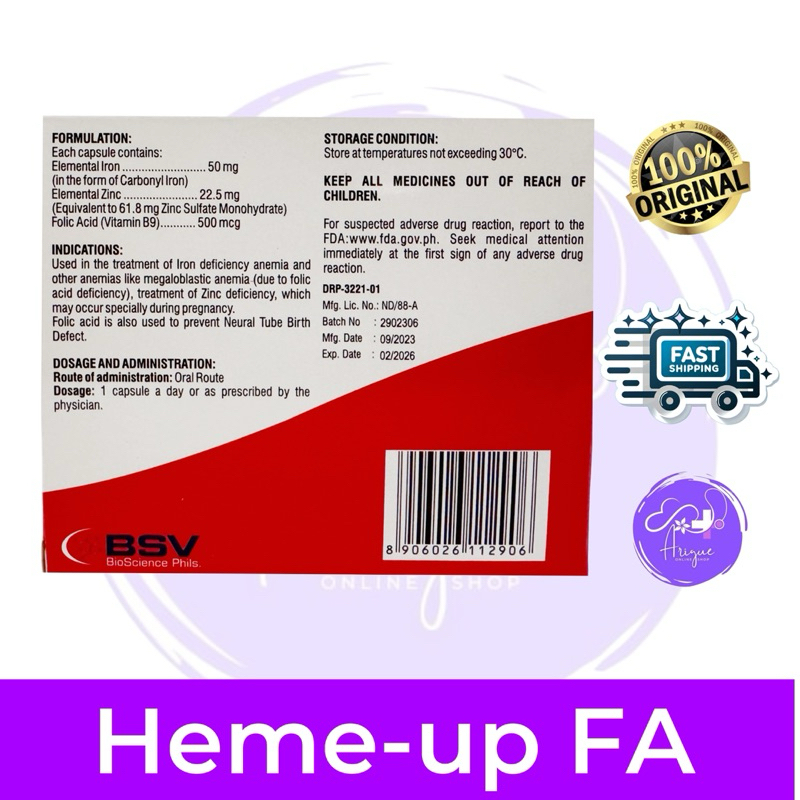 HEME-UP FA - 30 Capsules per box | Shopee Philippines