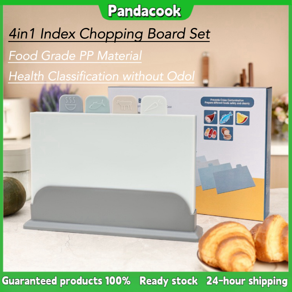 Pandacook 4in1 Index Chopping Board Set with Storage Case Color Coded ...