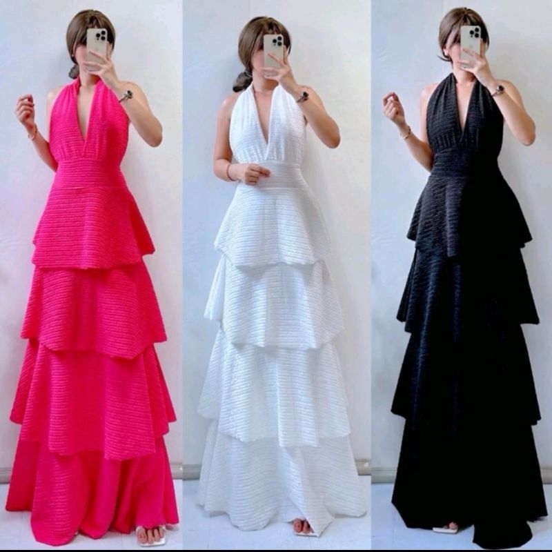 Maxine Maxi Formal Ruffle Dress V-neck Style | Shopee Philippines