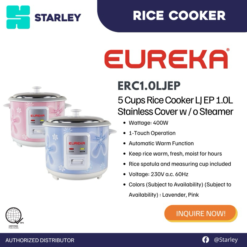 EUREKA 5 / 8 / 10 Cups Rice Cooker 1.0L / 1.5L / 1.8L (ERC1.0LJEP) (ERC1.5LJEP) (ERC1.8LJEP ...