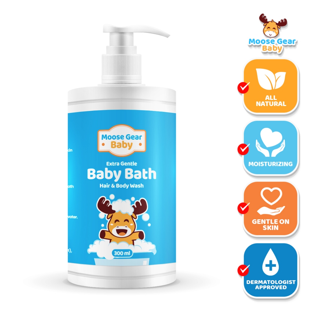 Moose Gear Baby Bath Gel Hair & Body Wash 300ml Soap & Shampoo Extra ...