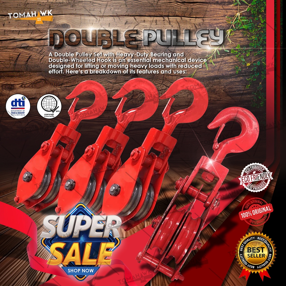 TOMAHAWK DOUBLE PULLEY SET HEAVY-DUTY BEARING DOUBLE-WHEELED HOOK AND ...