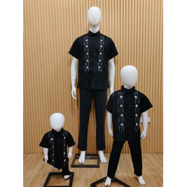 ZYMONS BLACK POLO BARONG EMBROIDERY #49 MIYAKI FABRIC | Shopee Philippines