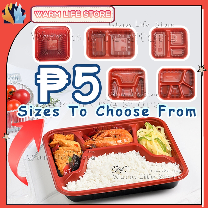High quality thick red bento box with lid, 1/2/3/4/5 grid partition ...