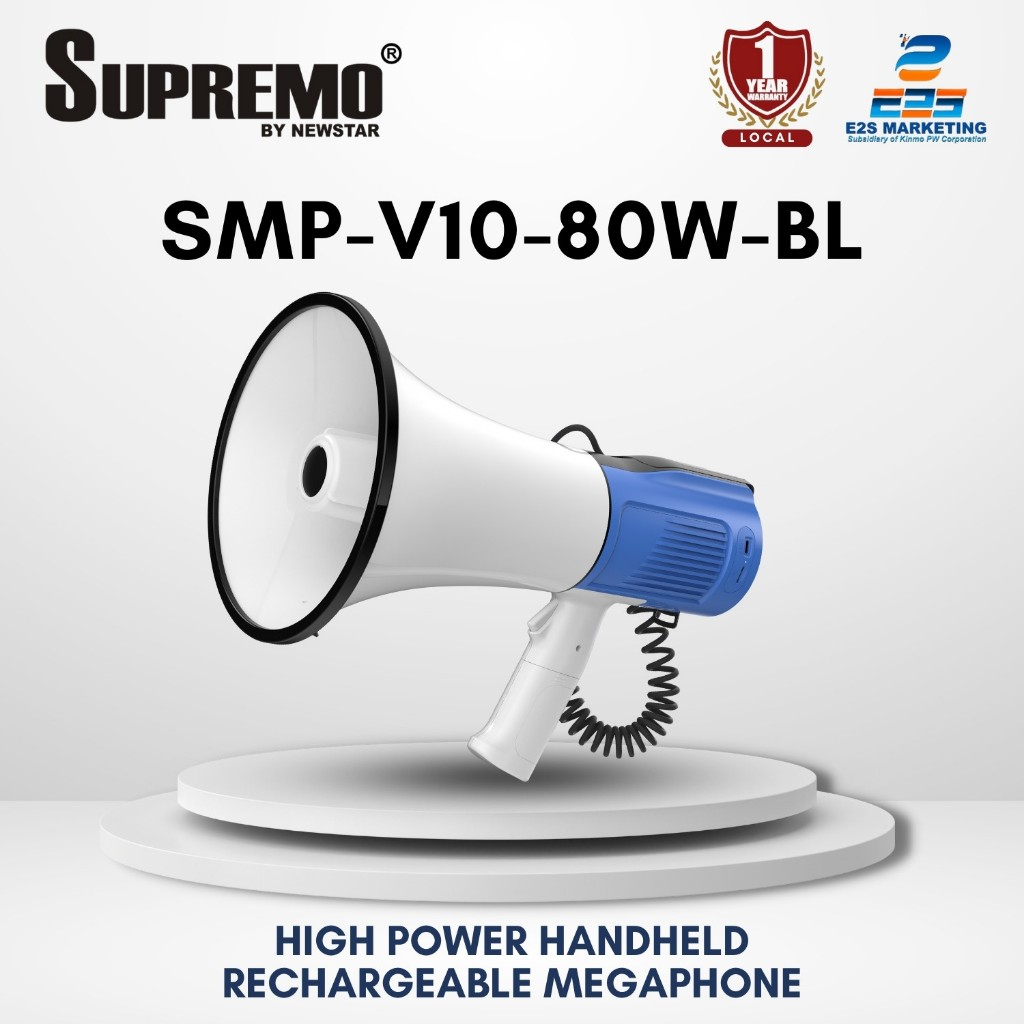Supremo High Power Handheld Rechargeable Megaphone 7.4V 80Watts SMP-V10 ...