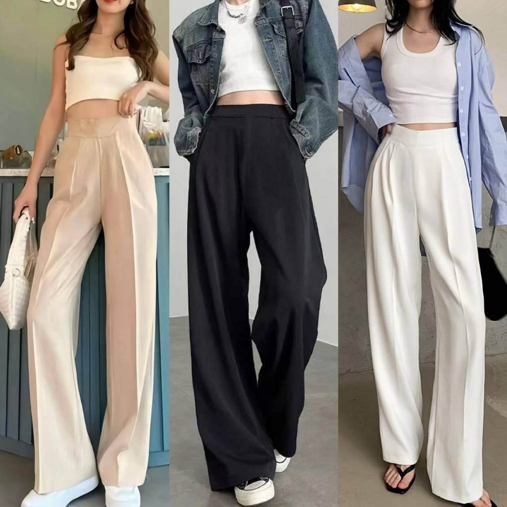 Womens Highwaist Wide Leg Zipper Back Closure Classy Womenswear Office ...