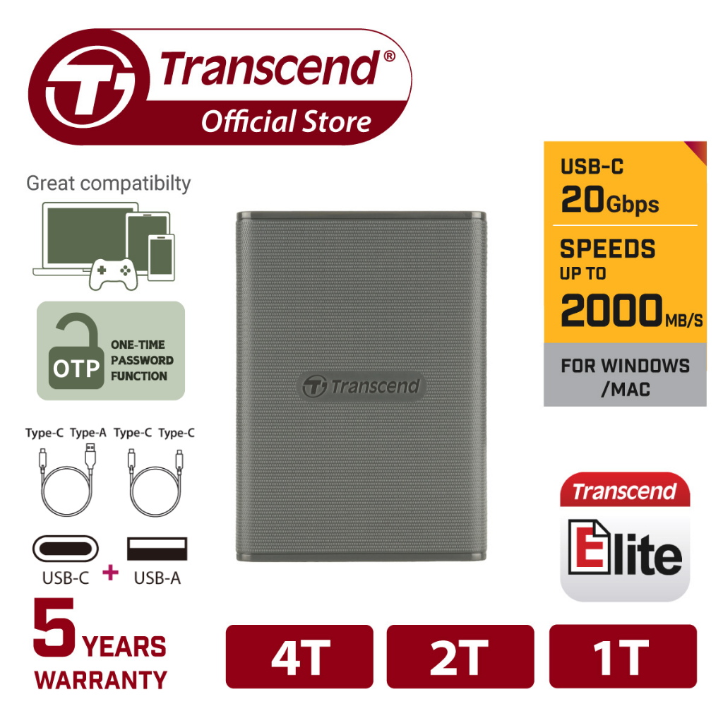 Transcend Portable SSD ESD360C 1TB/2TB/4TB USB 3.2 Gen 2x2 (USB 20Gbps ...