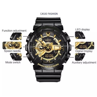 watch dual time black gold round men watch big no brand | Shopee ...