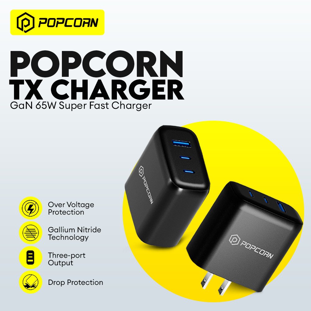 POPCORN 65W 3-Port TX GAN Gallium Nitride Super Flash Charger Type C ...