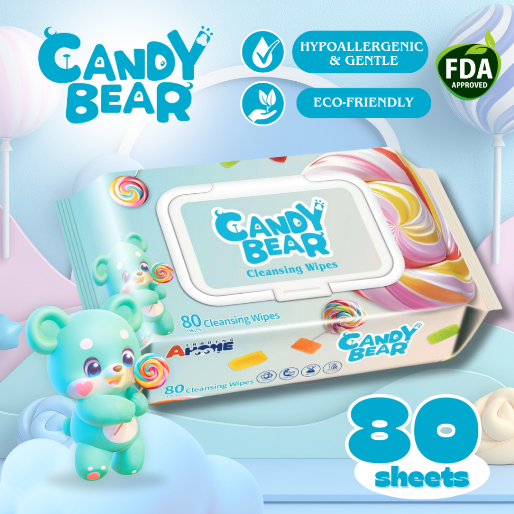 CANDY BEAR CLEANSING WIPES WITH ALOE VERA EXTRACT 80 SHEETS | Shopee ...