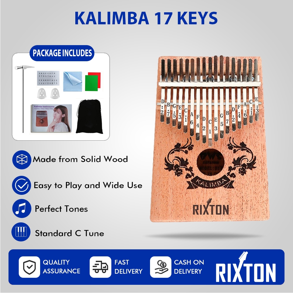 RIXTON Kalimba Thumb Piano 17 Key with Tuning Hammer Portable Mahogany ...