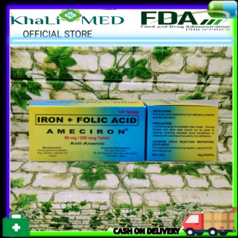 Iron + folic Acid (Ameciron) 60mg/250mcg tablet ANTI-ANEMIC 100's ...