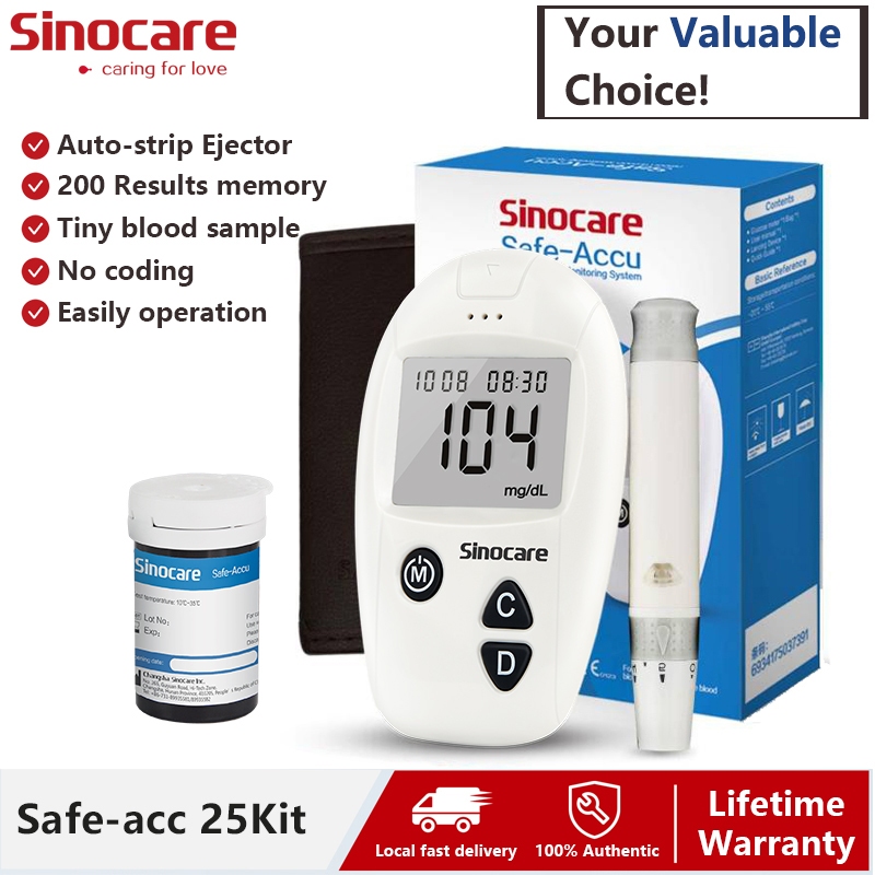 Sinocare Safe-Accu 25 Kit Blood Sugar Test Kit Blood Glucose Monitor ...