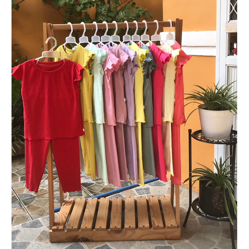 Cotton Butterfly Sleeves Pastel Colors Plain Terno Pajama For Girls ...