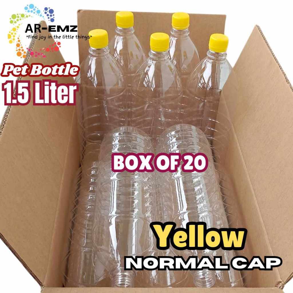 AR-EMz 20 PCS (1.5 Liter) Empty Clear Plastic Pet Bottles W/ Yello ...