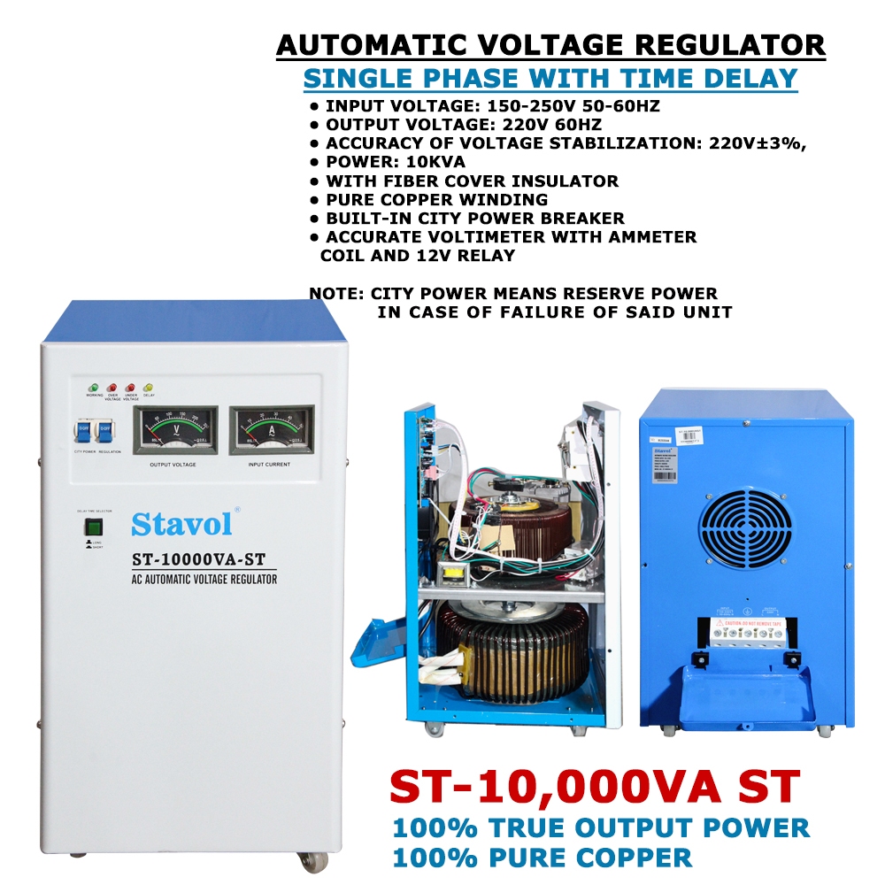 STAVOL AUTOMATIC VOLTAGE REGULATOR WITH POWER ON DELAY AND BY-PASS ...