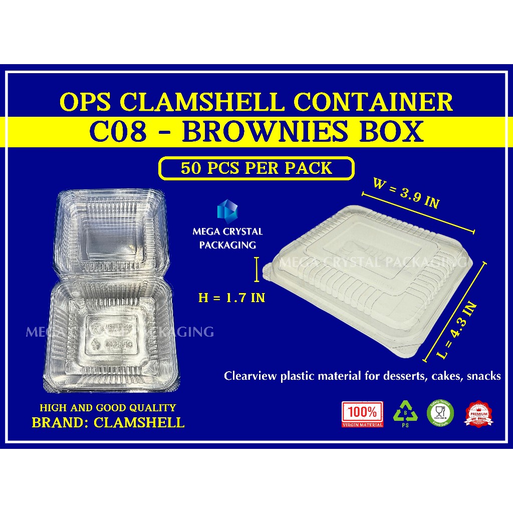 [ 50 Pcs. ] Clamshell Container OPS C08 Brownie Box CLEAR | Shopee ...