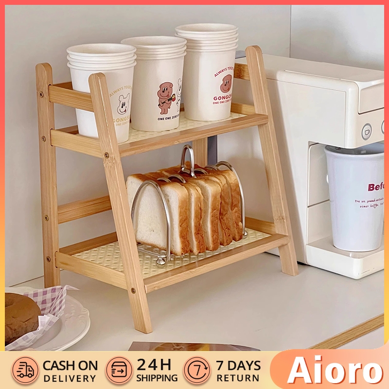 Double-Layer Table Storage Rack Wooden Table Shelf Bedroom Living ...