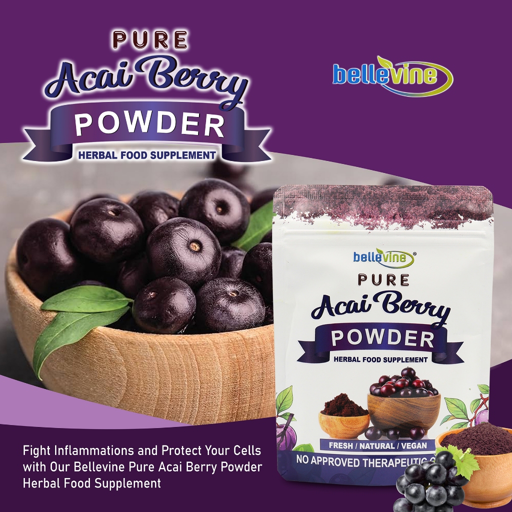 Bellevine Pure Acai Berry Food Supplement Powder 50g (Pouch) | Shopee ...