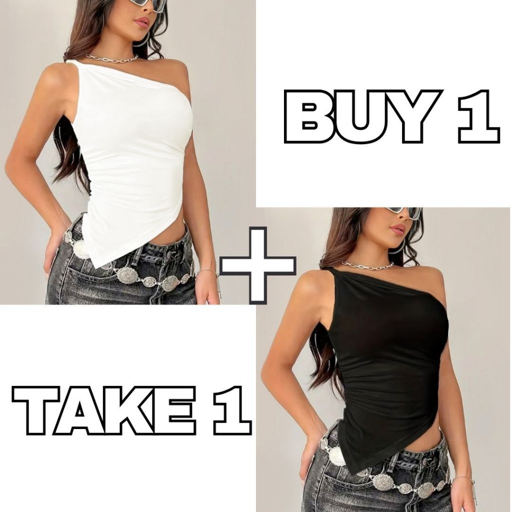 SS BUY 1 TAKE 1 Elly Assymetrical Twisted One Shoulder Ruched Side Top ...