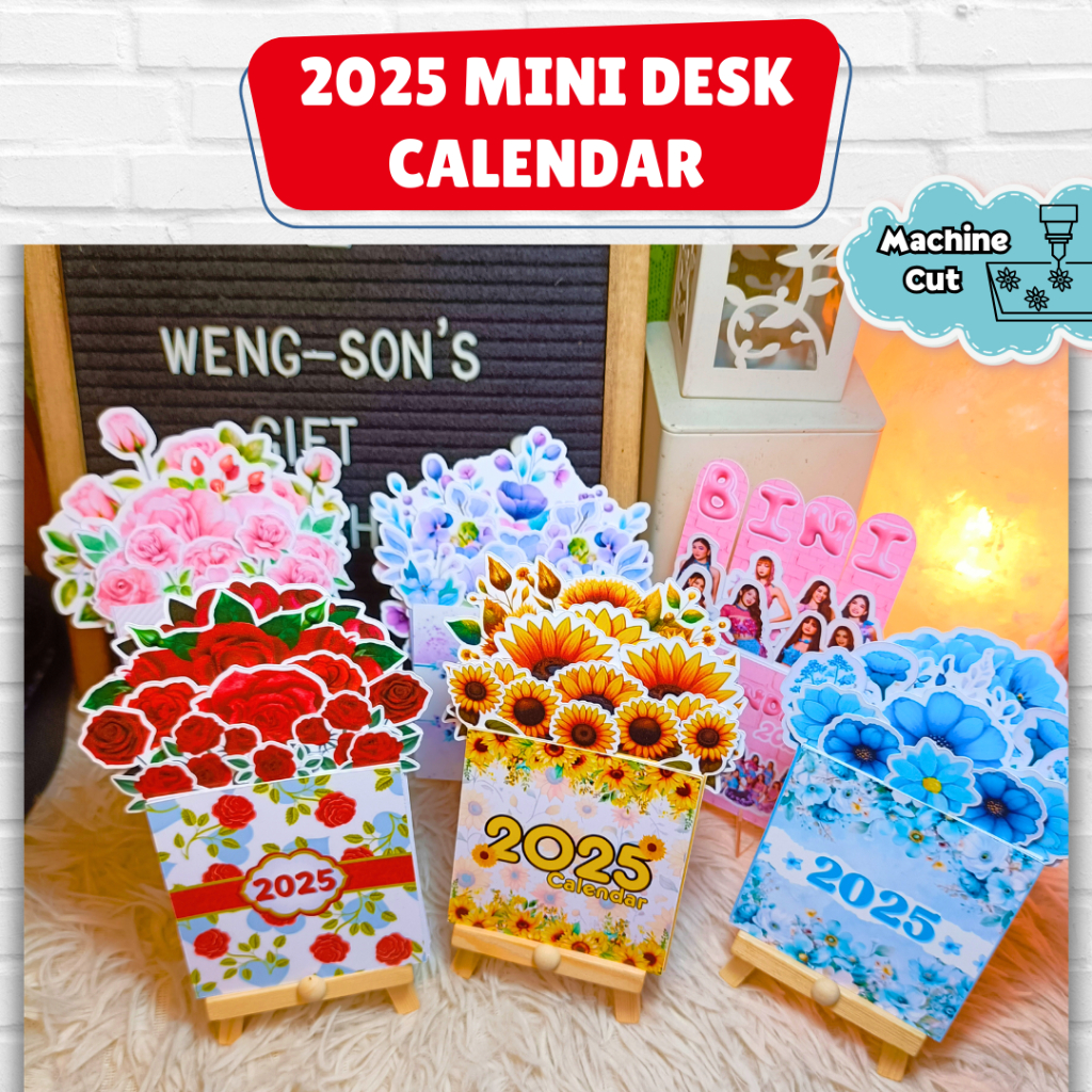 Mini Desk Calendar 2025 BINI | Sunflower | Red Bouquet | Blue | Purple ...