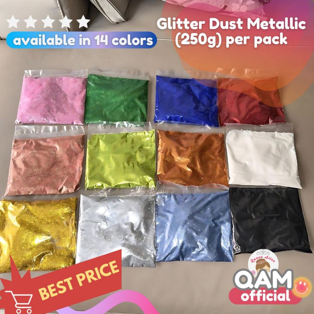 Glitters Metallic Fine Dust 250 grams per pack 14 colors for decorative, school projects and art ...