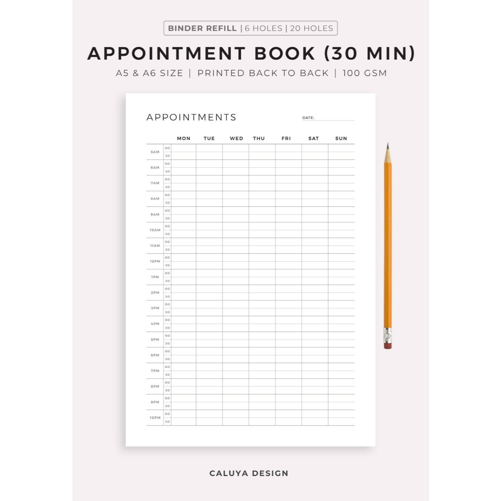A5 / A6 Binder Refill, Appointment Tracker, Appointment Planner, Refill ...