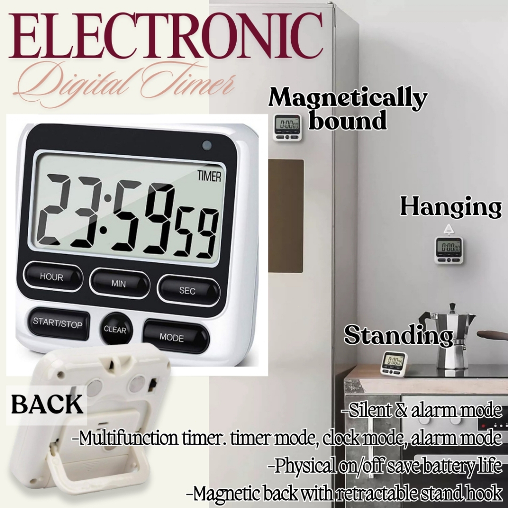 Large Clear LCD Digital Electronic Timer Memory Function Stopwatch ...