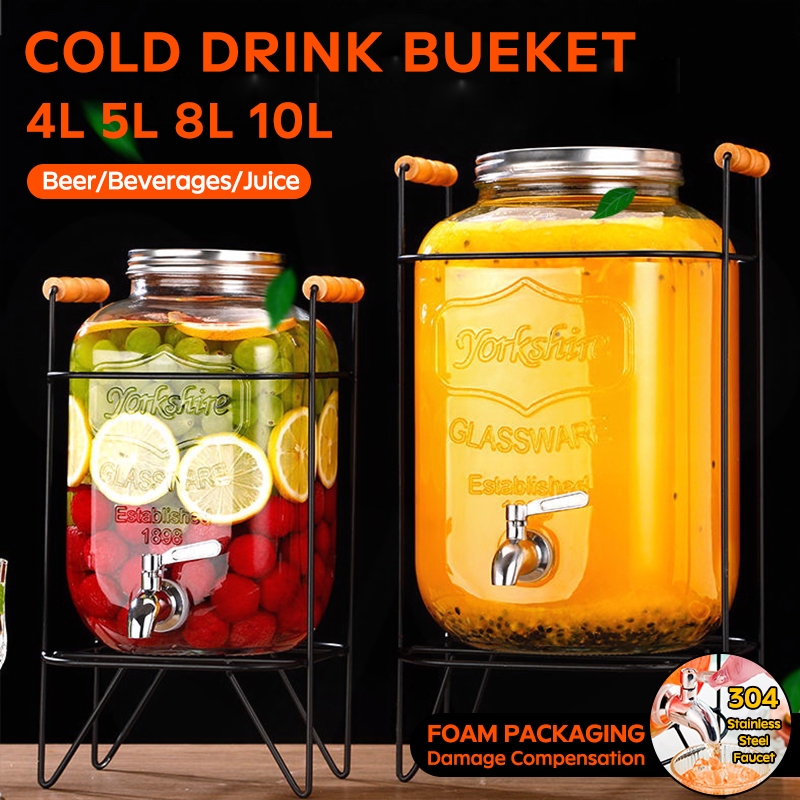 10L Juice Drink Glass Jar Water Dispenser with Stand and Faucet ...